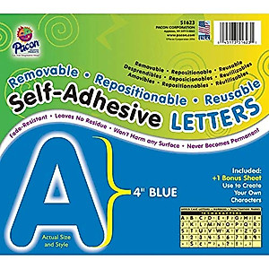 Pacon 0051623 Self-Adhesive Reusable Letter, 4", Blue, Pack of 78