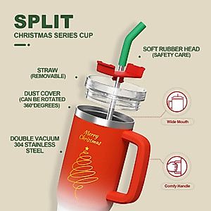 FOHGEE Christmas Style 30oz Stainless Steel Tumbler with Handle - Keep Drinks Cold & Hot All Season! (Red Tree)
