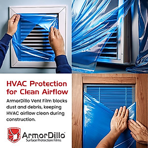 ArmorDillo Vent Film Duct Masking Tape - Temporary Register Sealing Tape for Air Ducts, Vents & HVAC - Blue Self-Adhesive Protection Film, High Tear & Puncture Resistance, UV Protection -8” x 185