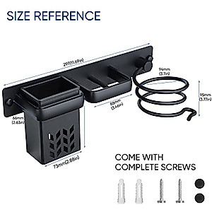 DELITON Hair Dryer Holder Wall Mount - Blow Dryer Holder, Hair Dryer Rack & Hair Styling Care Tool Organizer - Storage Basket with Plug Hook, Black