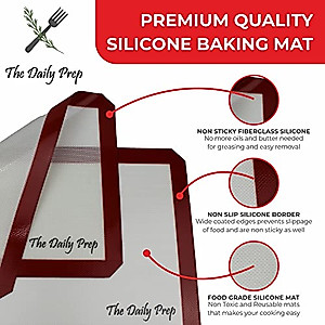 THE DAILY PREP Red Silicone Baking Mats, Nonstick Baking Sheets for Bake Pans & Rolling, Thick .75mm, Food Grade Oven Mat, Microwavable Silicone Sheet, Freezable- 11 5/8 in x 16.5 in (Pack Of 2)