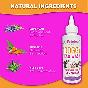 Petglow Dog Ear Cleaner, Gentle Wax Remover, Gentle Ear Cleaning Drops, Effective Ear drops for Itch, Odor, Aloe Vera and Turmeric Ear Cleaning Solution for Dogs, Cruelty-Free
