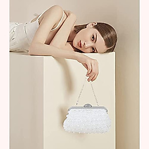 Carwales Women Pearl Clutch Flower Evening Bag Pearl Purse for Women Evening Wedding Dance Prom Bridal Handbags(White)