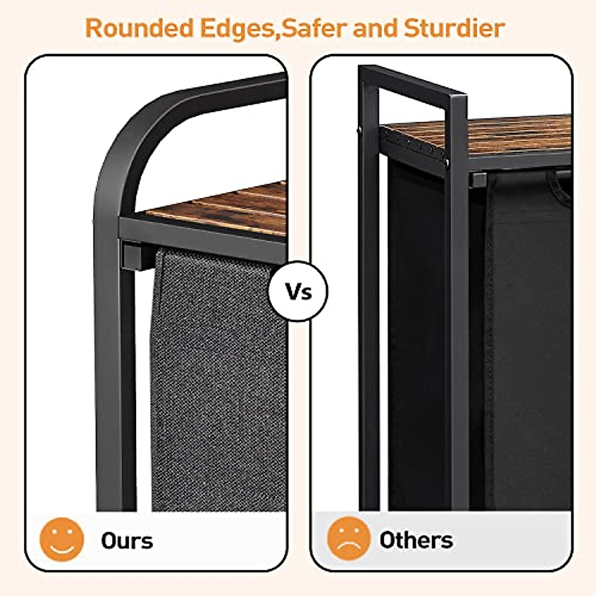 ALOFA Laundry Basket, Laundry Hamper with Shelf, 48L Laundry Room Organization, Pull Out and Removable Laundry Bag, Metal Frame Made Laundry Sorter Wheels and Adjustable Feets Black