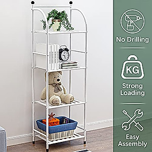 SITAKE 4 Tiers Bathroom Organizers and Storage, 44 Inches Tall Bathroom Shelf, Metal Towel Storage with Plastic Shelves, Living Room Flower Stand, Rack for Kitchen Restroom Laundry (White)