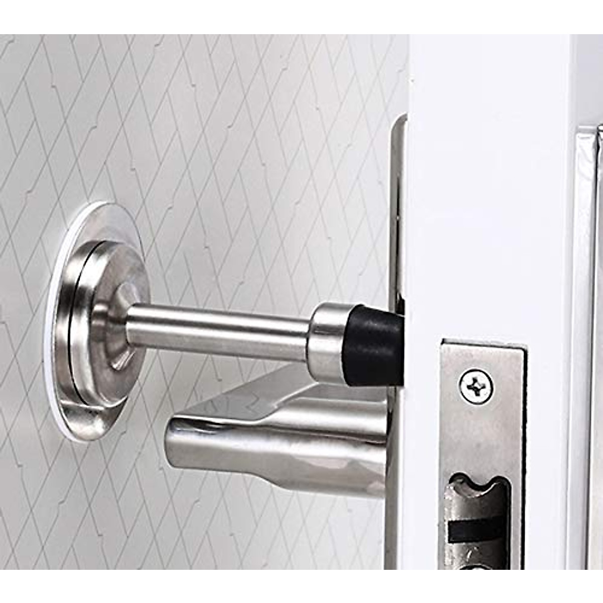 LemonHo No Need to Drill/ Screw in Wall Mounted Door Stopper, 3M Self Adhesive Tape Stainless Steel Doorstop, Rubber Bumper Tip, Pack of 2 Wall Protector Bedroom Door Stops, 3 Inches Height, Silver