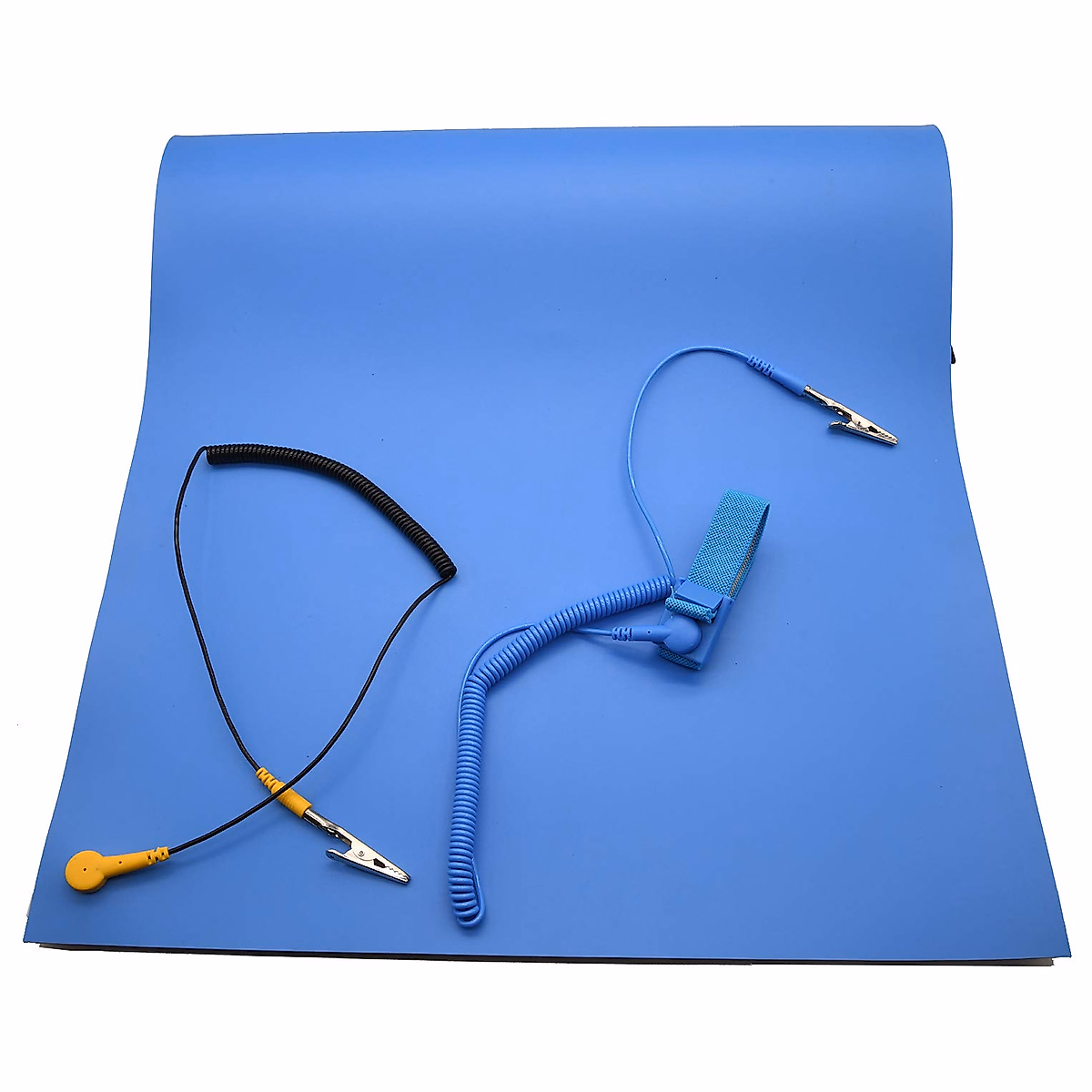 ESD High Temperature Mat Kit,ESD Mats,ESD Rubber Mat,ESD Kit,16" x 24" x 0.08",Blue, Anti-Static Mat with ESD Wrist Strap and ESD Grounding Cord for Sensitive Electronics Working - ESD Mat Kit