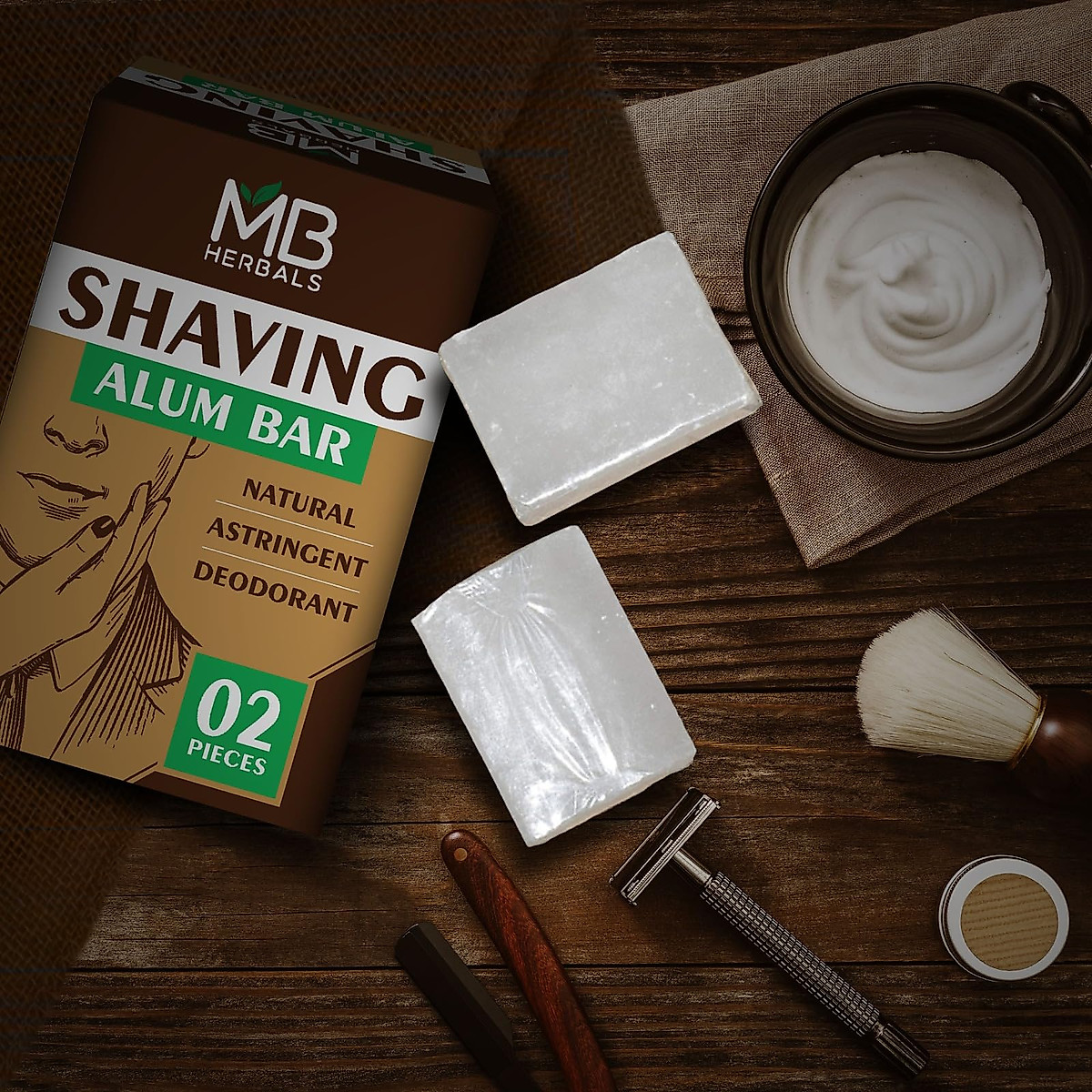 MB Herbals Shaving Alum Block 3.5 oz x 2 Pcs | Pack of 2 Alum Blocks 100G Each | Potassium Shaving Alum Block Bar 3.5 oz x 2 | No Fragrance | Stops Bleeding Minor Nicks Cuts After Shave