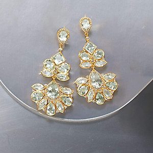 Ross-Simons 45.25 ct. t.w. Green Prasiolite and 3.10 ct. t.w. White Topaz Chandelier Earrings in 18kt Gold Over Sterling