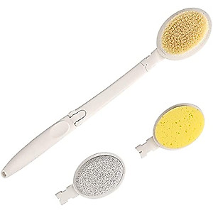 LFJ 3 in 1 Back Bath Brush Set for Shower, 19" Long Handle Body Brush, Bath Sponge and Pumice Gentle Exfoliation and Improved Skin Health, Suitable for Men and Women