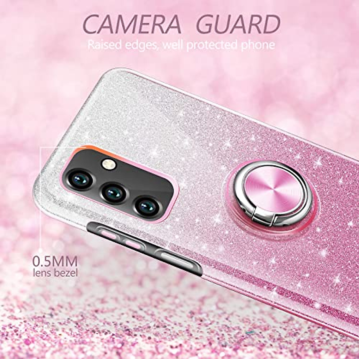 KSWOUS for Galaxy A13 5G Case with Screen Protector [2 Pack], Glitter Sparkly Bling Pink Protective Cover with Kickstand for Women Girls Slim Shockproof Case for Samsung A13 Phone Case (Pink)