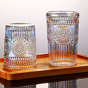 Kingrol 6 Pack 9 oz Romantic Water Glasses, Iridescent Drinking Glasses Tumblers, Vintage Glassware Set for Juice, Beverages, Beer, Cocktail