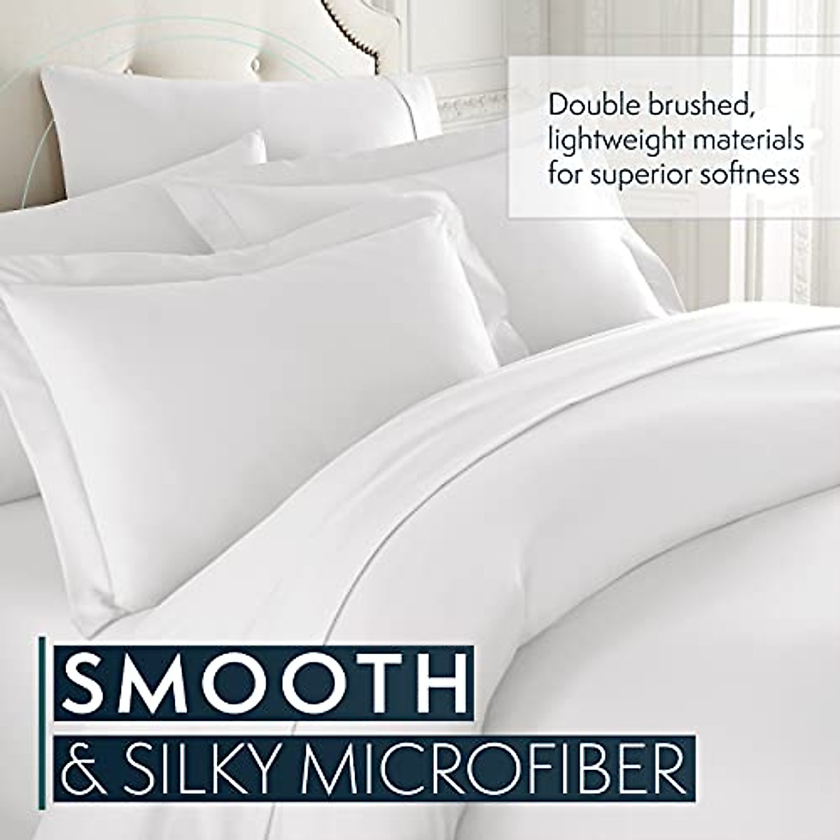 HC COLLECTION 1500 Thread Lightweight Duvet Cover Bed Linen Set with Zipper Closure for Comforters with 2 Pillow Shams, Queen, White