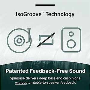 Andover Audio Spinbase Speaker System designed for Turntables; phono input, bluetooth, aux-in, Bass and Treble control, ISOGroove Anti-Feedback - (White)