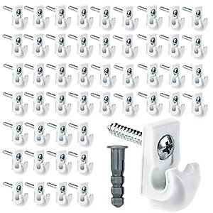 48 Pack White Down Wall Clip Closet Shelves Clips Wire Shelf Loop Clips Plastic Heavy Duty Wire Shelf Brackets Included Clips Screws and Expansion Tubes for Wire Closet Shelving