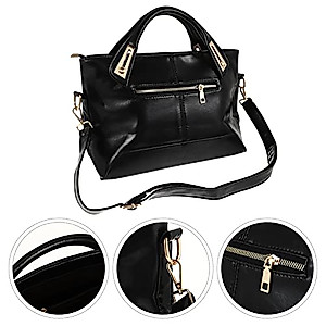 OSALADI Womens Ladys Handbag Vintage Luxury Wax Genuine Leather Tote Shoulder Bag Crossbody Bag Satchel Purse (Black)