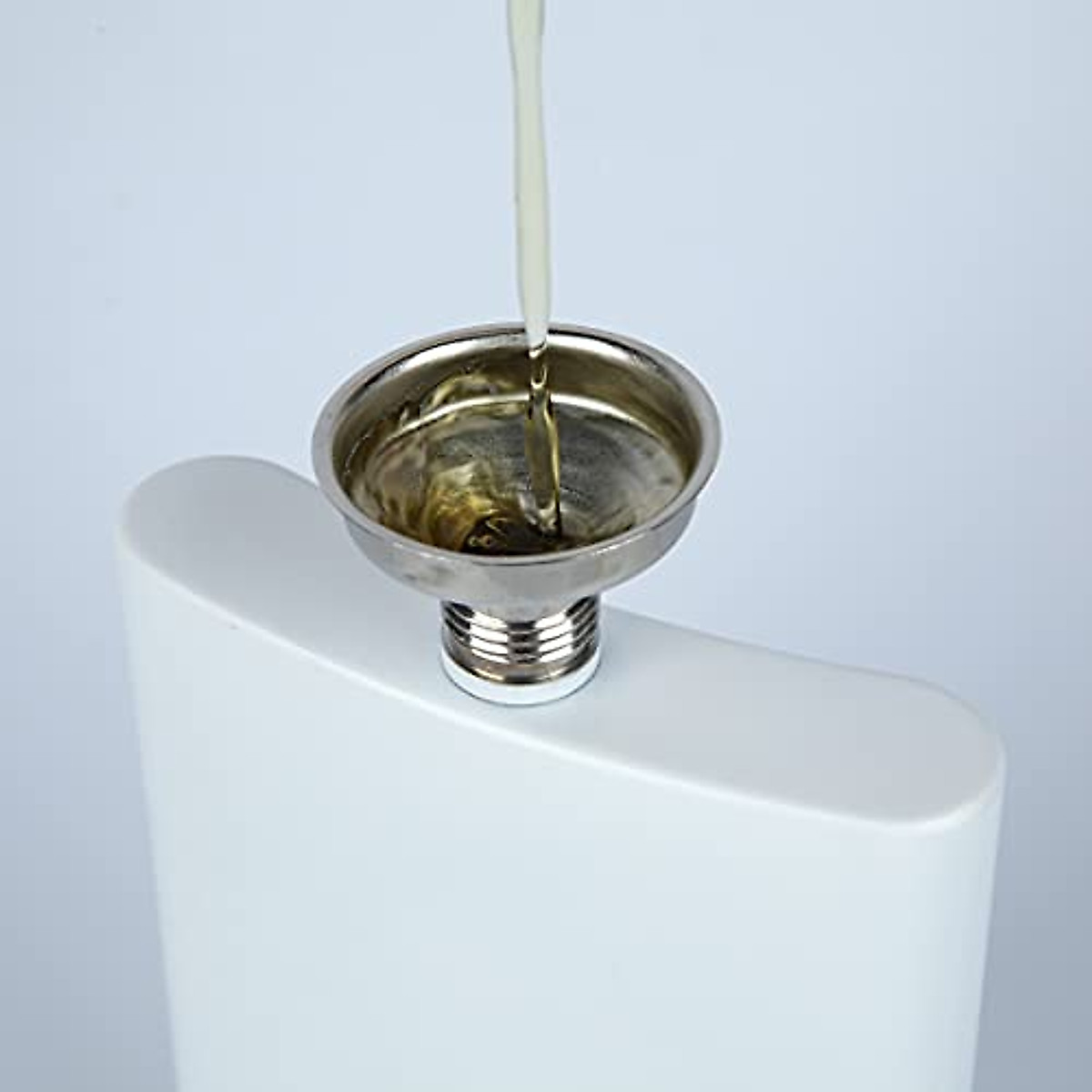 FYL Hip Flask for Liquor Matte White 8oz 18/8 Stainless Steel Leakproof with Funnel， Never-Lose Cap Gift Flask