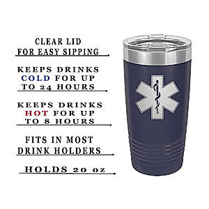 Rogue River Tactical EMT EMS Star of Life 20 Oz. Travel Tumbler Mug Cup w/Lid Paramedic (Blue)