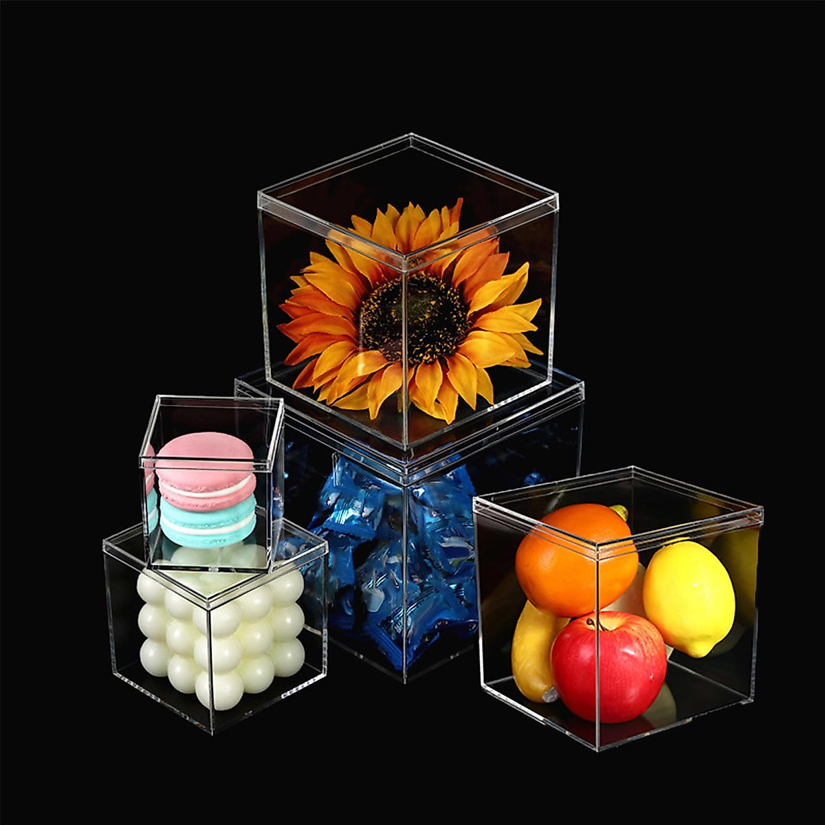 Copzievkae 4 Pack Clear Acrylic Boxes - 3.9x3.9x3.9 Inch, Display, Storage Box for Candy Jewelry