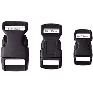 5/8, 1/2, and 3/8 inch(20 Each) Black Plastic Contoured Side Release Buckles for Paracord Bracelets-60pcs