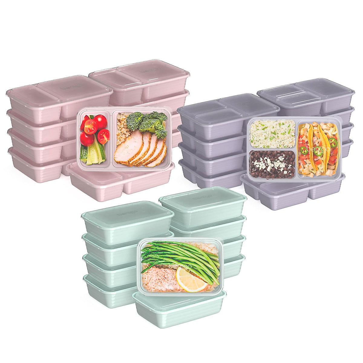 Bentgo® Prep 60-Piece Meal Prep Kit - 1, 2, & 3-Compartment Containers with Custom Fit Lids - Microwaveable, Durable, Reusable, BPA-Free, Freezer & Dishwasher Safe Storage Containers (Floral Pastels)