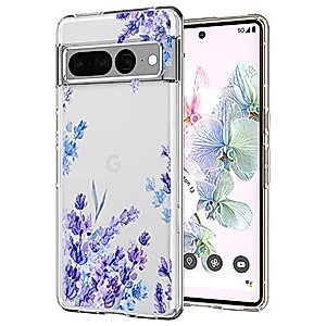 Cute Purple Flower Phone Case for Google Pixel 7 Pro Clear with Lavender Flora Design for Girls Woman, Soft TPU Protective Silicone Slim Case Cover for Google Pixel 7 Pro Lilac