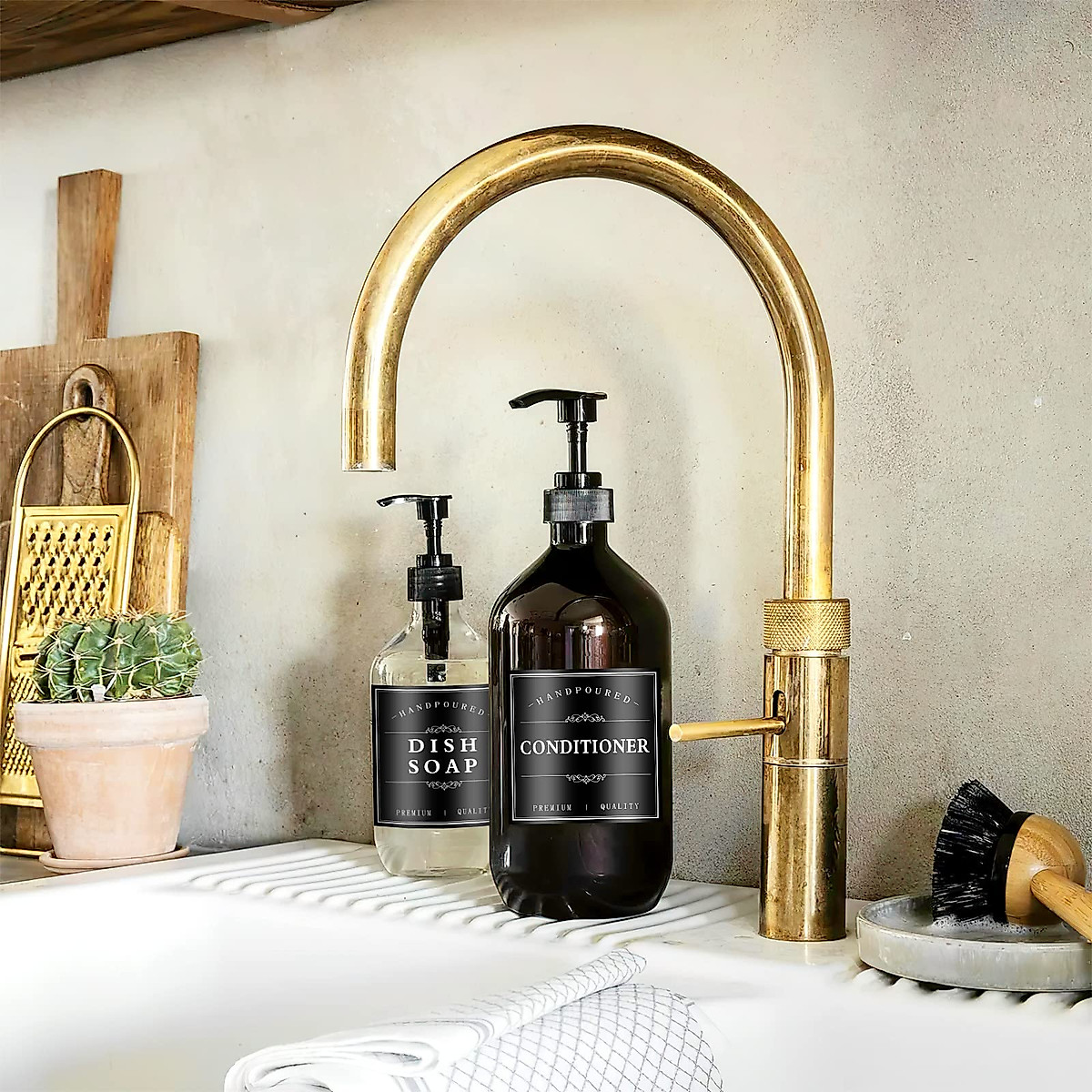 24PCS Waterproof Soap Labels for Bottles, Bathroom Hand Soap Label Stickers, Shampoo and Conditioner Dispenser Labels for Glass/Plastic Spray Bottle (Black)