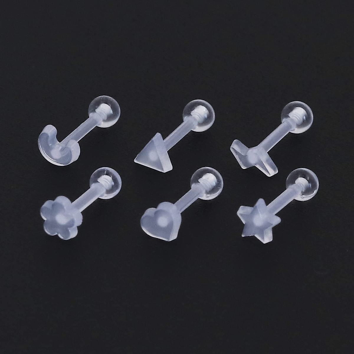 PiercingArt 24Pcs Plastic Earrings For Sensitive Ears Silicone Medical Clear Tragus Cartilage Daith Studs Retainers 16G