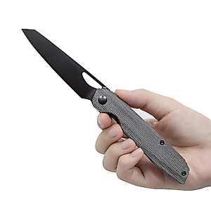 Kizer Genie EDC Knife, Black N690 Steel Reverse Tanto Blade, Black Micarta Folding Knife, V4545E1