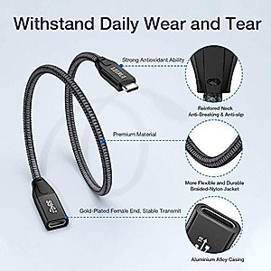 LEIRUI USB C 10Gbps Data Transfer, 100W Fast Charging, 4K 60Hz Video Output Extension Cable, 1 Feet, USB Type C Male to Female