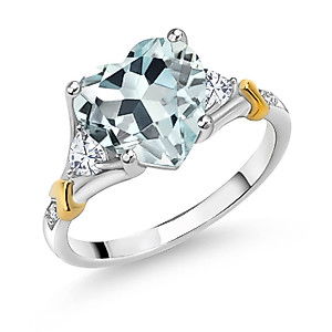Gem Stone King 925 Silver and 10K Yellow Gold 10MM Heart Gemstone Birthstone White Moissanite and White Diamond Engagement Ring For Women | Available in Size 5,6,7,8,9