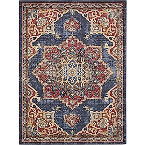 Unique Loom Utopia Collection Traditional Classic Vintage Inspired Area Rug with Warm Hues, 9 ft x 12 ft, Navy Blue/Burgundy