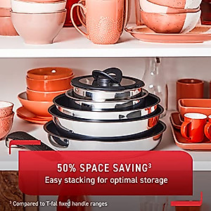 T-fal Ingenio Stainless Steel Cookware Set 4 Piece Induction Stackable, Detachable Handle, Removable Handle, RV Cookware, Cookware, Pots and Pans, Oven, Broil, Dishwasher Safe Silver