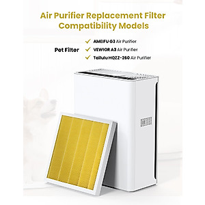 A3 Pet Care Replacement Filter Compatible with AMEIFU G3 sferf-30 Air Purifier, VEWIOR A3, Tailulu HQZZ-260 Air Cleaner, 3-in-1 Filter H13 True HEPA Filter Air Filter Replacement, 1 Pack, Yellow