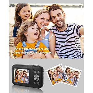 Digital Camera, FHD 1080P Kids Camera with 32GB SD Card 44MP Point and Shoot Camera with 16X Digital Zoom, Compact Portable Small Digital Camera for Teens Students Kids Girls Boys Beginner-Black