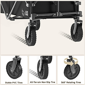 LAZEYARD Collapsible Wagon Cart,Foldable Heavy-duty Wagon Cart with Universal Wheels and Adjustable Handle,220lbs Capacity Folding Garden Utility Wagon with 2 Drinking Holders for Outdoor Shopping
