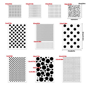 Dots Stencils, 10 Pcs Mixed Media Assorted Size Polka Dot Stencils Repeating Reusable Cluttered Circle Stencils for Painting on Wood Furniture Pillow Wall Scrapbook Card Making DIY Craft (A4 & 6"x6")