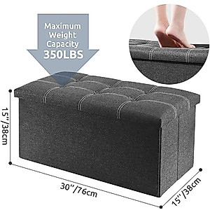 YOUDENOVA 43 Inches Folding Storage Ottoman Bench, Ottoman with Storage Footrest for Living Room, Bed End Bench Chest Seat with Divider, Faux Leather Grey