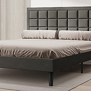 Nazhura Queen Size Bed Frame Upholstered Modern Low Profile Platform with Tufted Headboard/No Box Spring Needed/Linen Fabric Upholstery/Charcoal Grey
