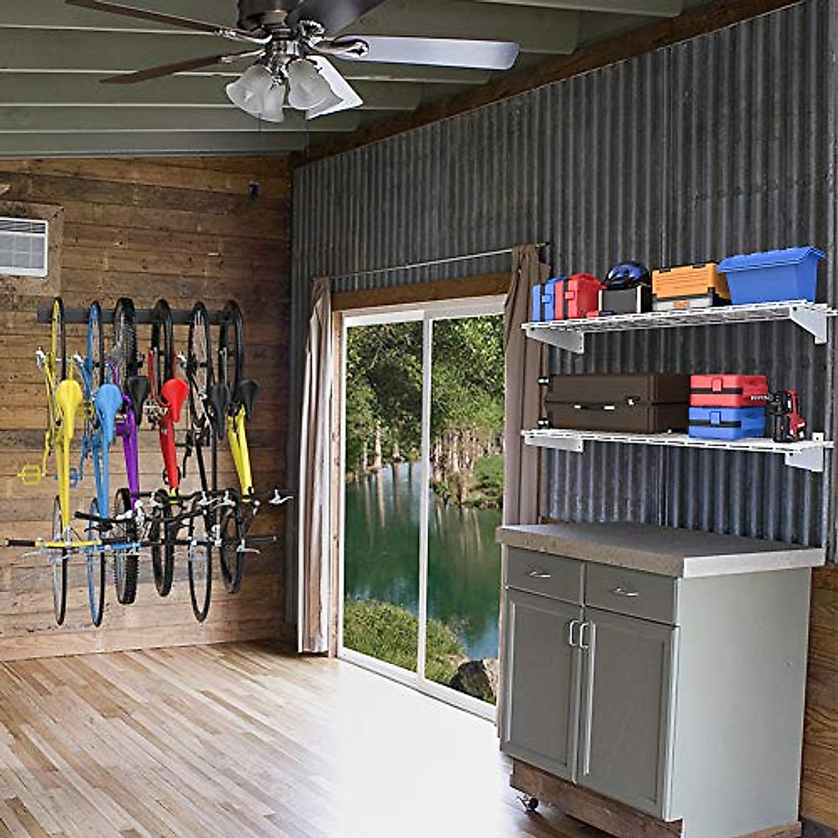 Wallmaster 2-Pack 2x4ft Heavy Duty Garage Wall Shelving 45-inch-by-15-inch Wall Mount Garage Storage Rack Floating Shelves Max Load 400lb White