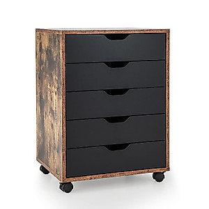Giantex 5-Drawer Storage Cabinet, Mobile File Cabinet with Drawers, Wheels, Rolling Lateral Filing Cabinet Under Desk, Chest of Drawers, 19.5" x 16" x 25.5" Office Cabinet for Living Room, Study