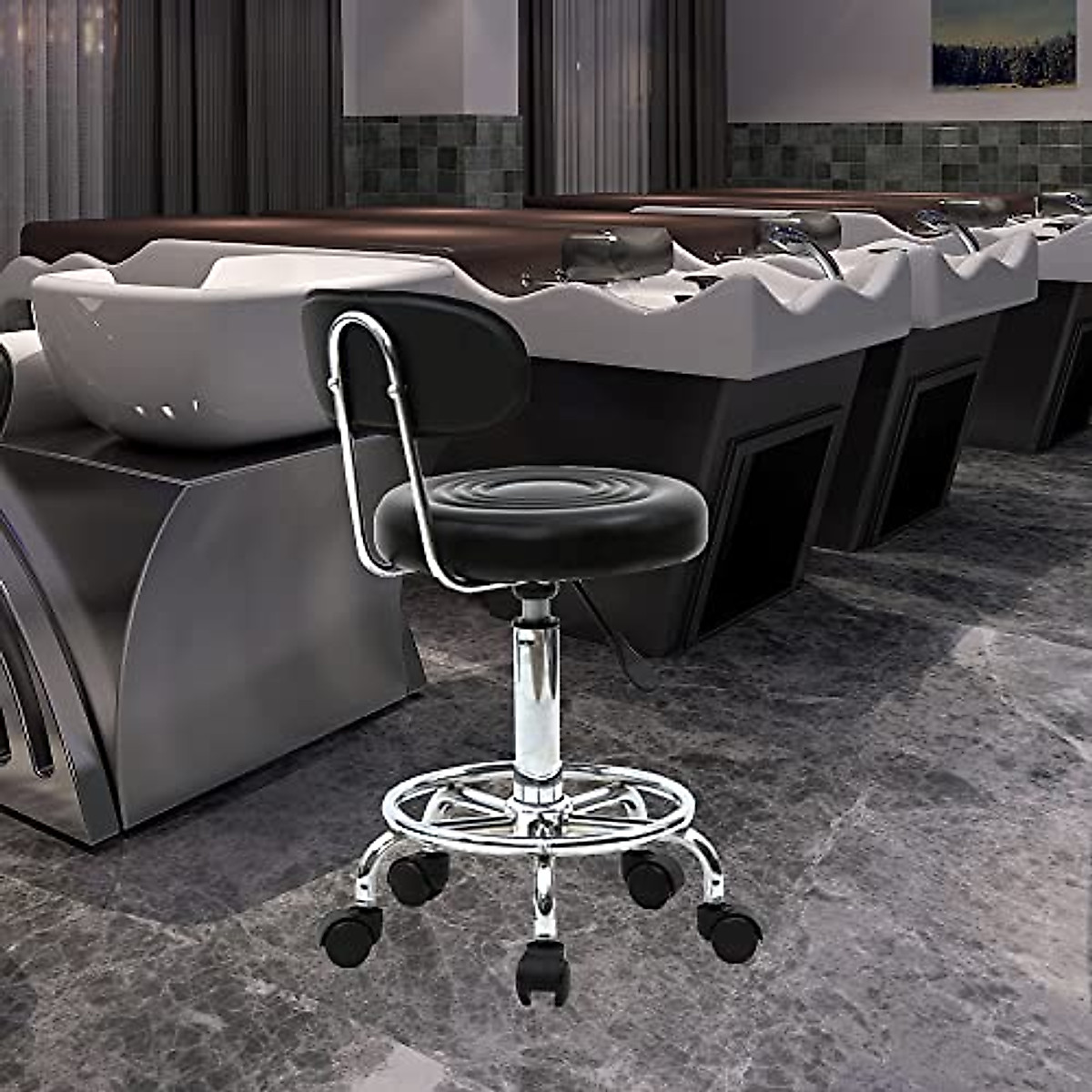 Henf Multi-Purpose Salon Massage Stool with Back Cushion and Wheels Rolling Adjustable Hydraulic Office Drafting Chairs Facial Spa Tattoo Stools Chairs,Black