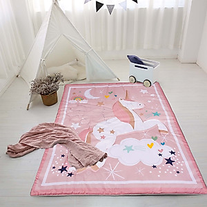 UOMNY Play Mat for Baby Toddler Crawling Mat Washable Playmat 33x42 inch Toddler Playpen Mat Baby Floor Mat for Kids Toddlers Pink Unicorn