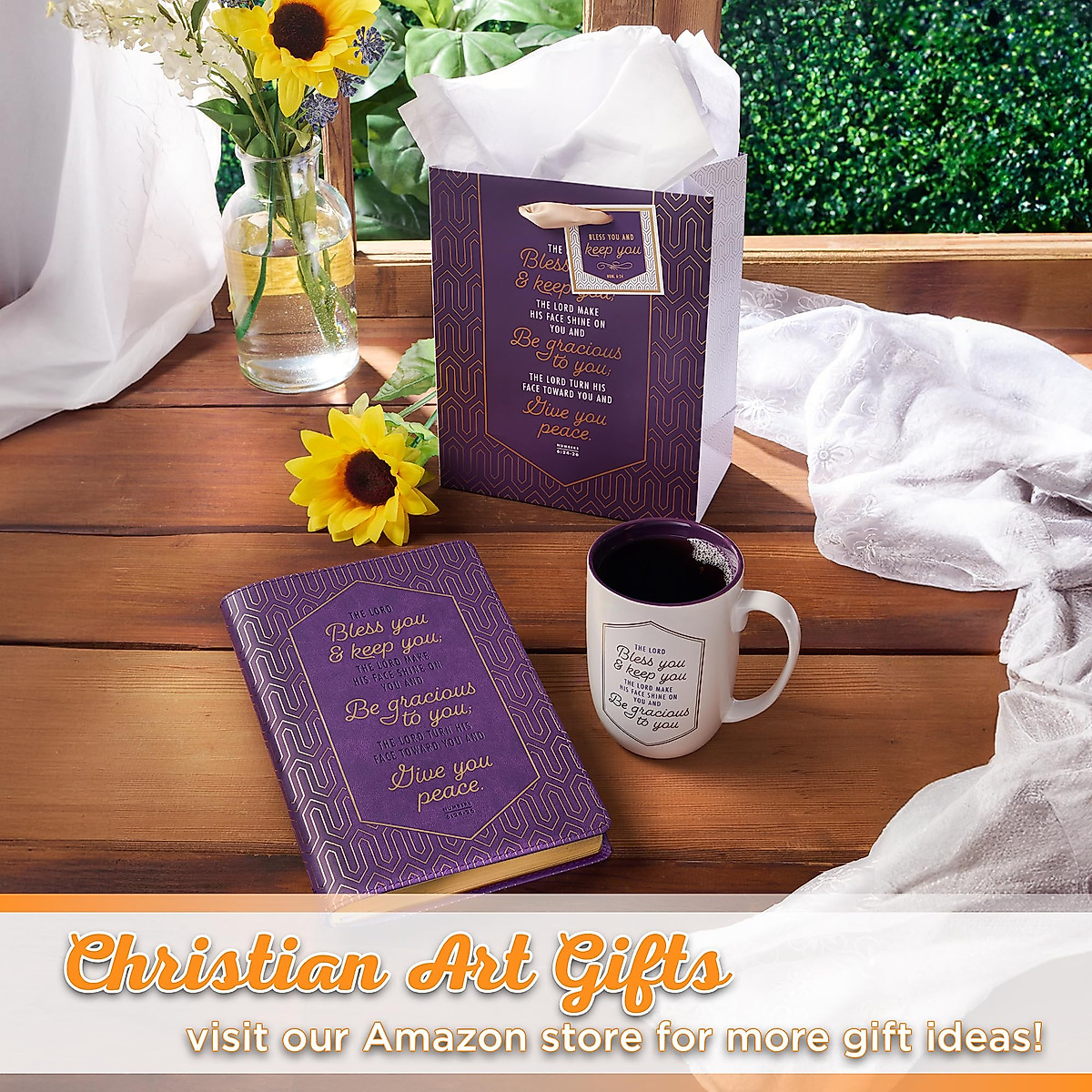 Christian Art Gifts Decorative Portrait Gift Bag with Tissue Paper Set for Women: The Lord Bless You and Keep You - Numbers 6:24 Inspirational Bible Verse, Purple, Medium