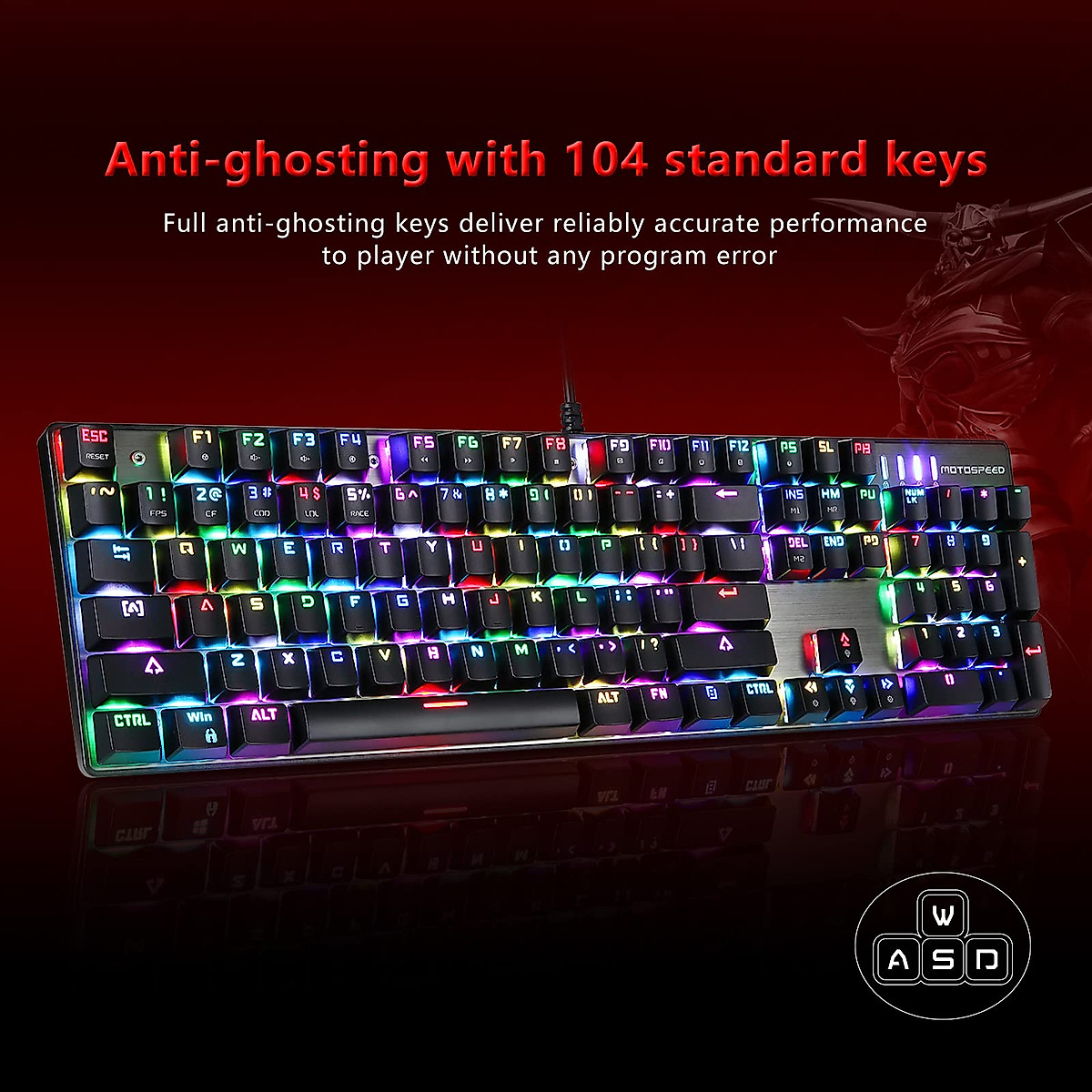 MOTOSPEED Wired RGB Gaming Mechanical Keyboard with Blue Red Switches,104-Key Aluminium Wired Keyboard,Compatible for Mac Windwows and Linux