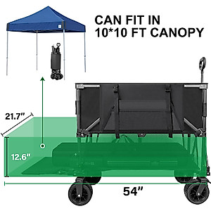 UNITON Double Decker Wagon 600lb Capacity & 400L Collapsible Sports Wagon with Big Wheels 54" Extended Utility Folding Wagon Cart for Camping Fishing & Outdoor Use