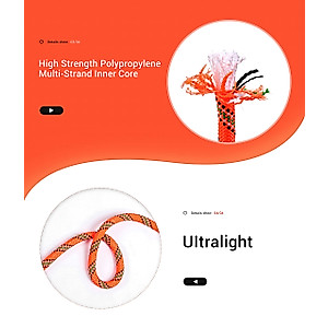 Nice C Climbing Rope, Rescue Rope, Construction Rope, Rock Climbing Rope, Static 10mm 32ft/64ft/96ft/160ft/230ft/500ft/985ft/1000ft with Carry Bag (Orange, 50M(160ft))