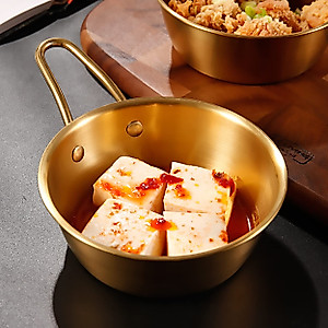 Dadamong 2Pcs Makgeolli Bowls, 304 Stainless Steel Korean Traditional Bowls Round Rice Bowl Wine Cup with Handle, Hiking Soup Dish Food Bowl Camp Cup (Small: 6.5oz, 3.9inch, Gold)