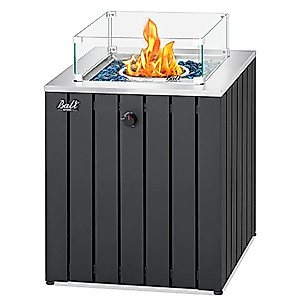 BALI OUTDOORS Gas Firepit Table 41,000 BTU, Square Propane Fire Pit with Stainless Steel Table Top Glass Wind Guard Blue Fire Stone, 23.6 Inch Outdoor Furniture Table for Backyard Patio Garden