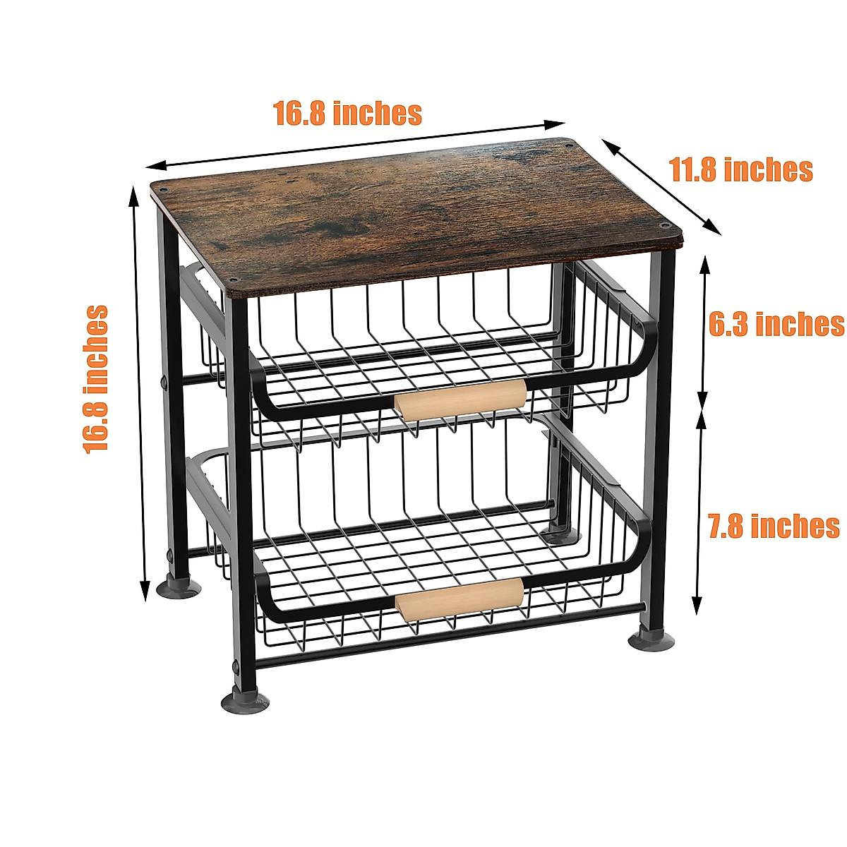 NiuYichee 3-layer kitchen fruit storage basket snack rack, countertop storage rack, stackable storage rack with desktop, pull-out hollow metal storage basket with handle, kitchen organizers & storage
